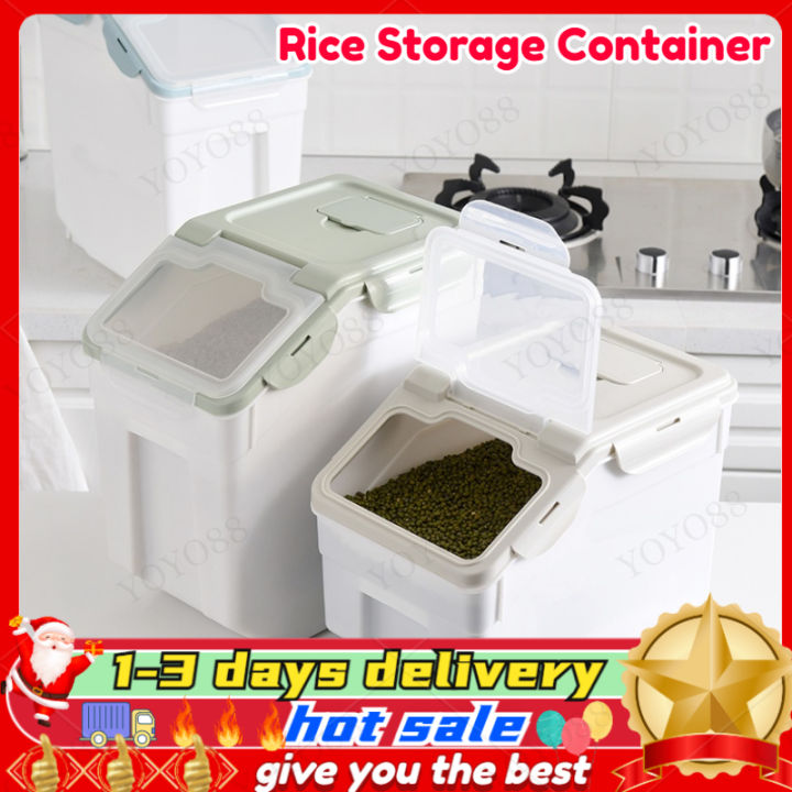 25/15/10kg PP Rice Bucket Rice Storage Container With Wheels ...