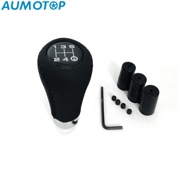 Car Manual Gear Shift Knob Shifter Black Leather Red Stitch 5 Speed ...