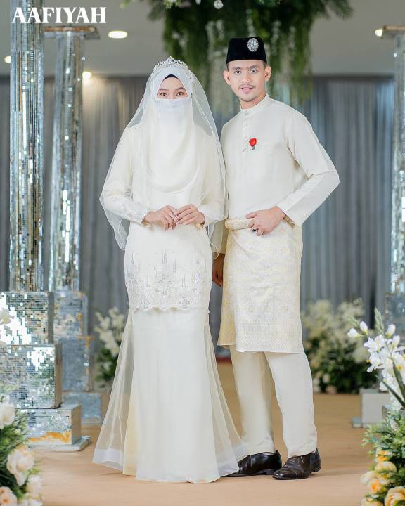 [CREAM] PAKEJ 7 ITEM SET NIKAH AAFIYAH/Baju Kurung Nikah/Full Set Nikah ...
