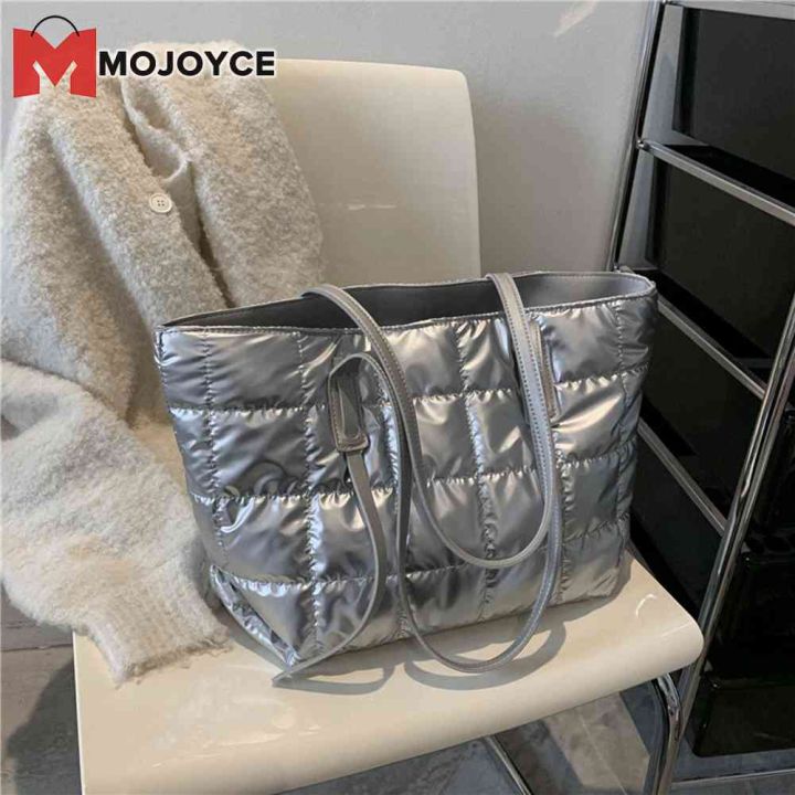 MOJOYCE แฟชั่นผู้หญิงกระเป๋า R Hombus แบบผ้าฝ้ายเบาะไหล่กระเป๋าความจุ ...