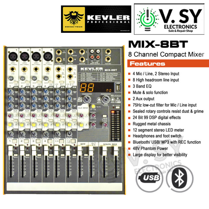 Original 2024 Original Kevler MIX-8BT Professional Mixer with 8 Channel ...