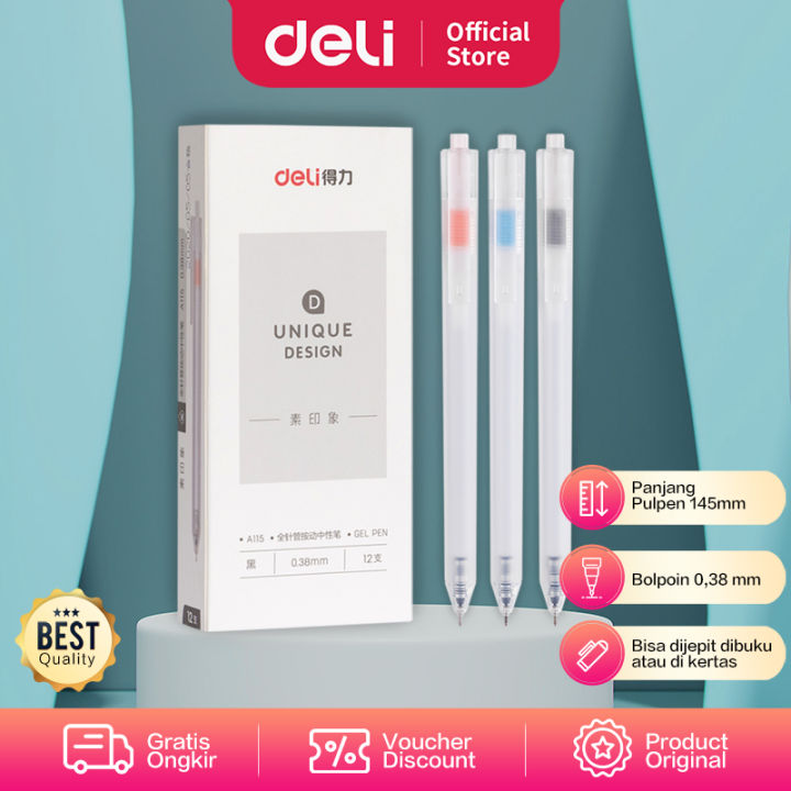 Deli Gel Pen / Pulpen Gel 0.38mm Tinta Hitam Retracable Desain Unik ...