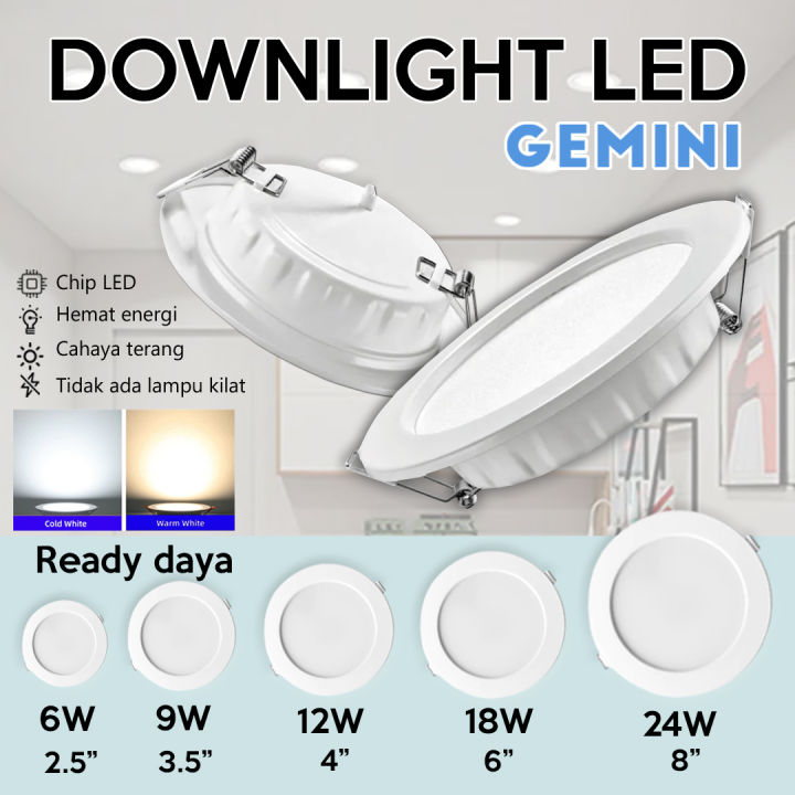 Lampu Downlight LED Panel Lamp 3W/6W/9W/12W/18W/24W PUTIH/KUNING Tipis Bulat Inbow Panel Light ...