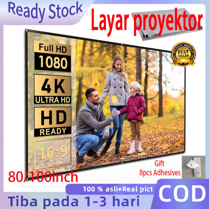 Kain Layar Proyektor 4K HD Anti-light Ambient Screen Curtain 80/100inch ...