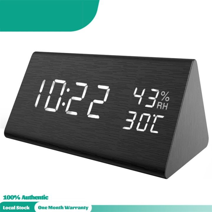 Wooden Digital Alarm Clock Display Date Temperature & Humidity 3 Levels ...