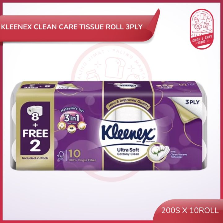 Kleenex Clean Care Ultra Soft Regular Toilet Roll Tissue 3 ply - 200s x ...