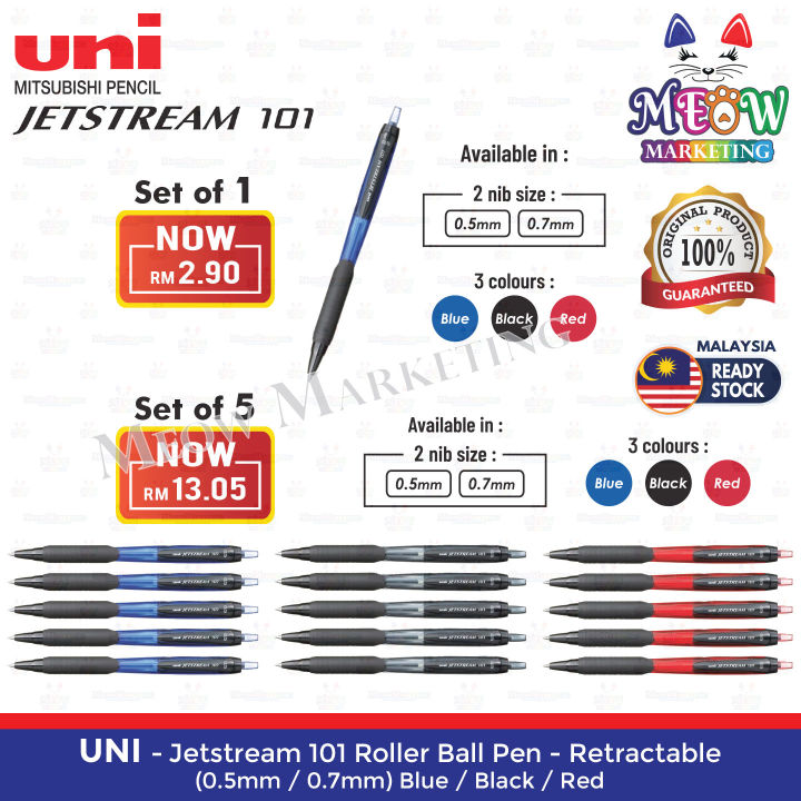 Uni Jetstream 101 Roller Ball Pen - Retractable (0.5mm / 0.7mm) Blue ...