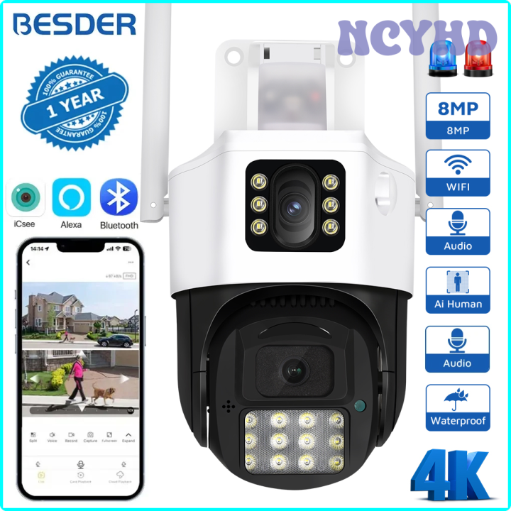 NCYHD BESDER 8MP Dual Screens WiFi Camera PTZ AI Human Detection ...