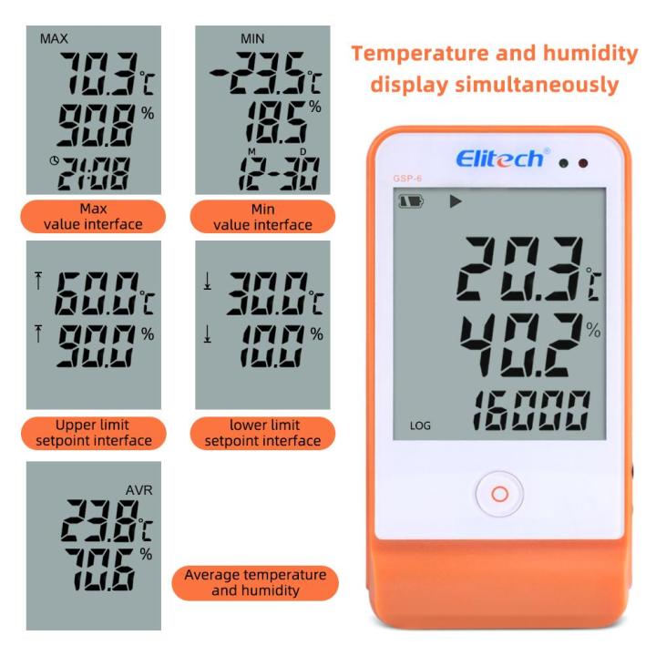 GSP-6 Large Screen Temperature Humidity Data Logger Probe Sound and ...