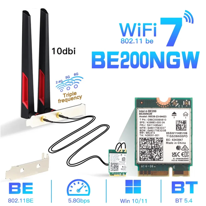 Intel BE200 Bluetooth 5.4 Wi-Fi 7 Card BE200NGW 2.4/ 5/ 6 GHz 5.8 Gbps ...