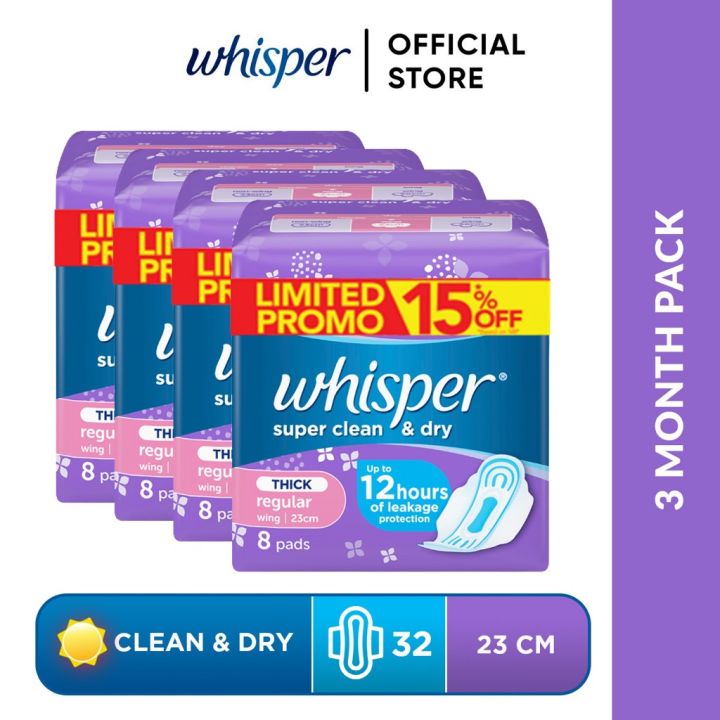 Whisper Super Clean & Dry Napkin 【Regular Flow】 Wings 32 pads | Lazada PH