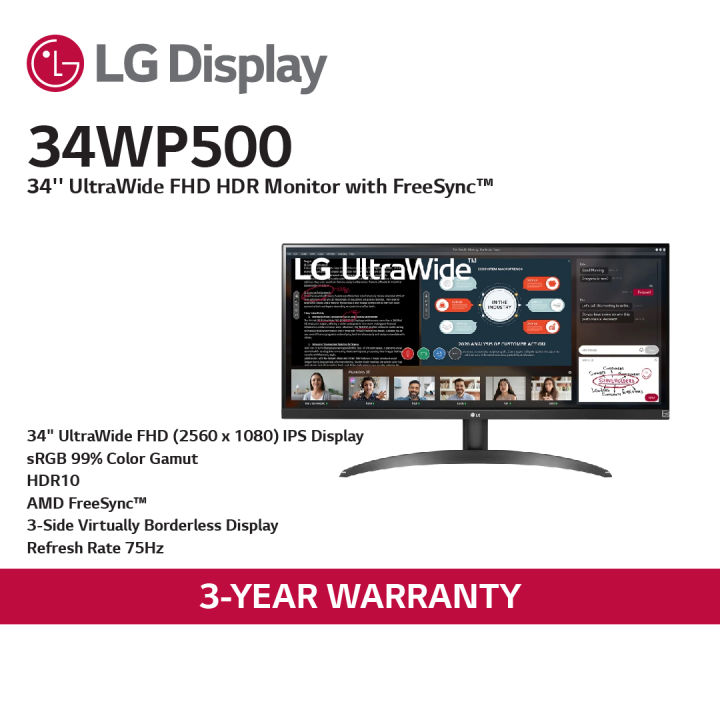 LG 34WP500-B UltraWide Monitor/34 inch/2560 x 1080 Resolution /IPS ...