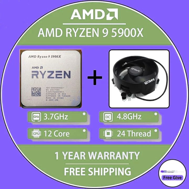 ใช้ AMD Ryzen 9 5900X R9 5900X 3.7 GHz สิบสอง-Core 24-เกลียวเครื่องประมวลผลซีพียู L3 7NM = 64M ...