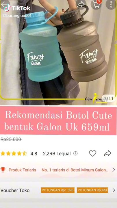 BOTOL MINUM BENTUK GALON 650ML/GALON MINI ANAK/BOTOL MINUM AIR PLASTIK ...