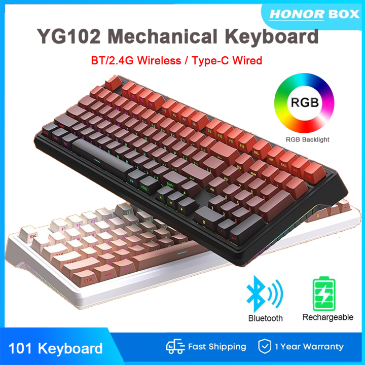 NEW YG102 2.4G Wireless/Bluetooth/Wired Mechanical Keyboard 101 Keys ...