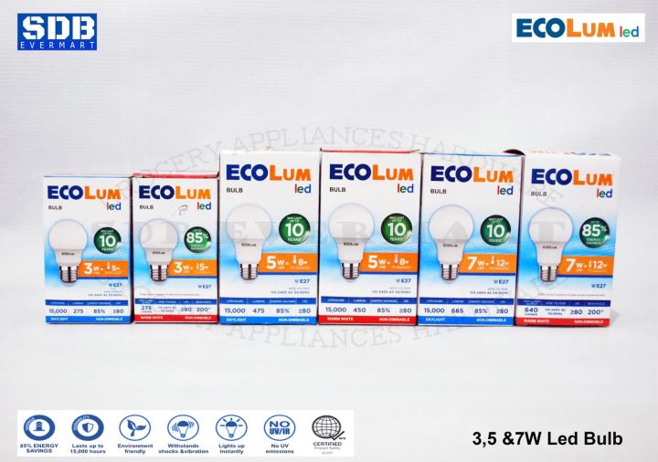 ECOlum-LED Bulb-3W 5W 7W-Daylight Warm White-1pc | Lazada PH