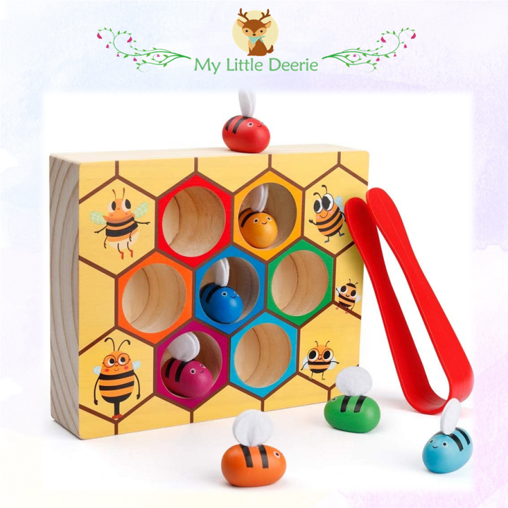 Wooden Beehive Toy Color Matching & Sorting Little Bee Clip Toy Fine ...