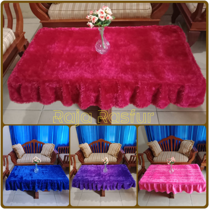 Taplak meja bulu rumbai ukuran panjang 100 lebar 50 rumbai 20 / Taplak ...