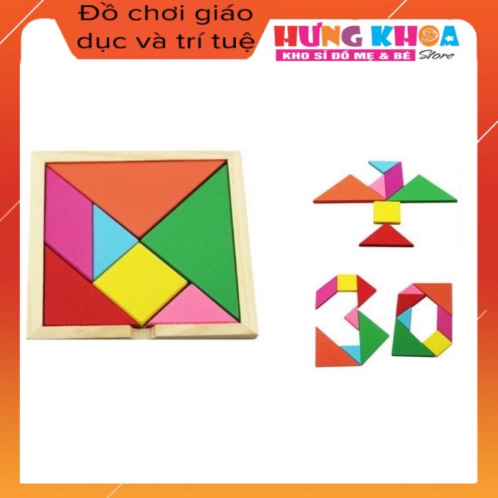 Bộ ghép trò chơi trí uẩn Tangram giúp bé phân biệt màu sắc, phân biệt ...