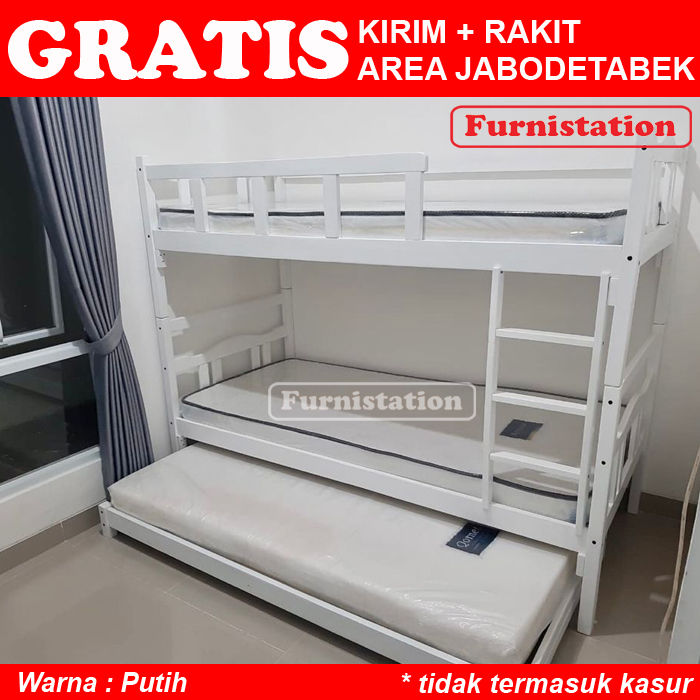 Ranjang Susun 3 Tingkat Dengan Sorong Bunk Bed Tempat Tidur Susun