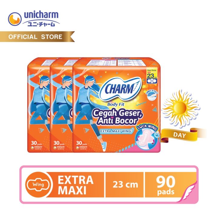 Charm Pembalut Body Fit Extra Maxi 23cm Wing 30 pads - 3 Packs BEST | Lazada Indonesia