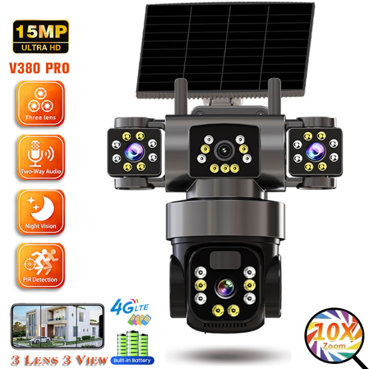 Three-lens surveillance 6K 12MP 4G Solar CCTV Camera V380 Pro 10X ...