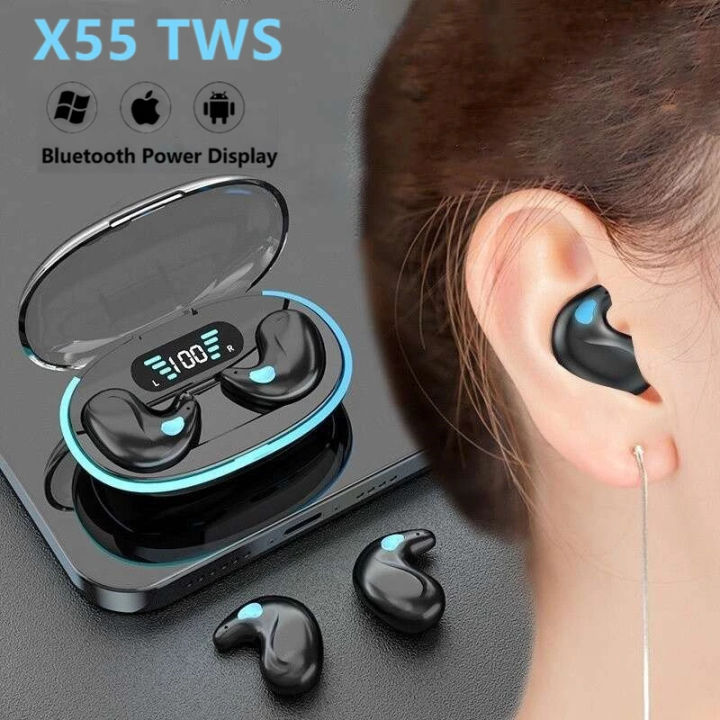 X55 sleeping earbuds wireless headphones for work TWS Bluetooth earphone stereo hidden headsets ...
