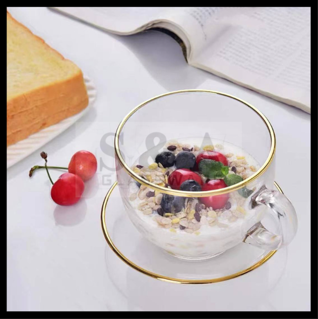 S&A GLASSWARE High Quality Espresso Cups Clear Mug and Golden Edge Milk ...