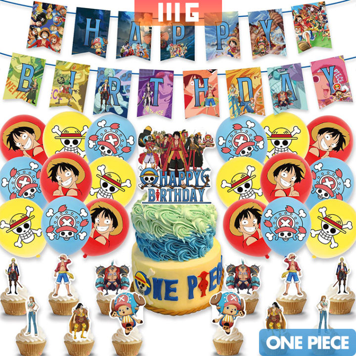 One Piece Theme Birthday Party Decoration Set Cake Topper Balloons ...