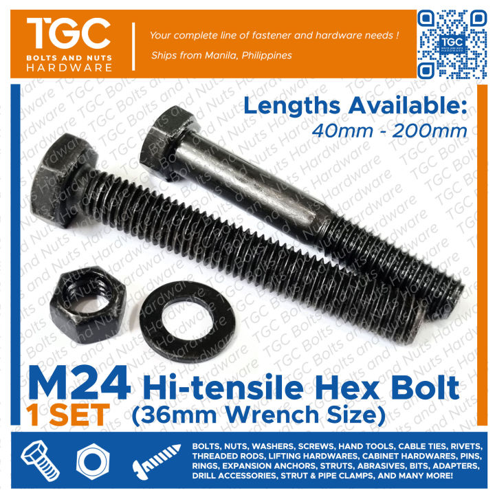TGC 1PCS M24 x 40~200mm HT Hex Bolt / Hexagonal Capscrew High Tensile ...