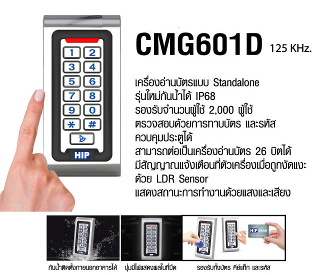 HIP CMG601 กันน้ำ ทาบบัตรคีย์การ์ด กดรหัสเปิดประตู ต่อหัวอ่านเพิ่มได้ หรือใช้เป็นหัวอ่านสำหรับ ...