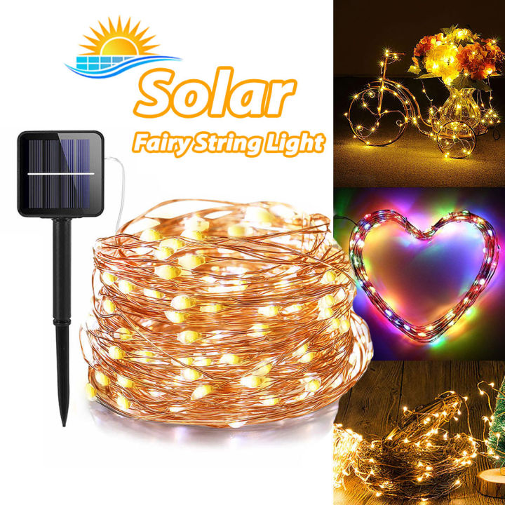 8 Modes 100/200/300 LED Solar Powered Copper String Fairy Light 12/22 ...