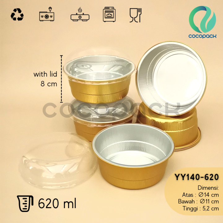YY140-620 Aluminium Foil Cup Tray PET Dome Lid GOLD 620ml 10 SET | Lazada Indonesia