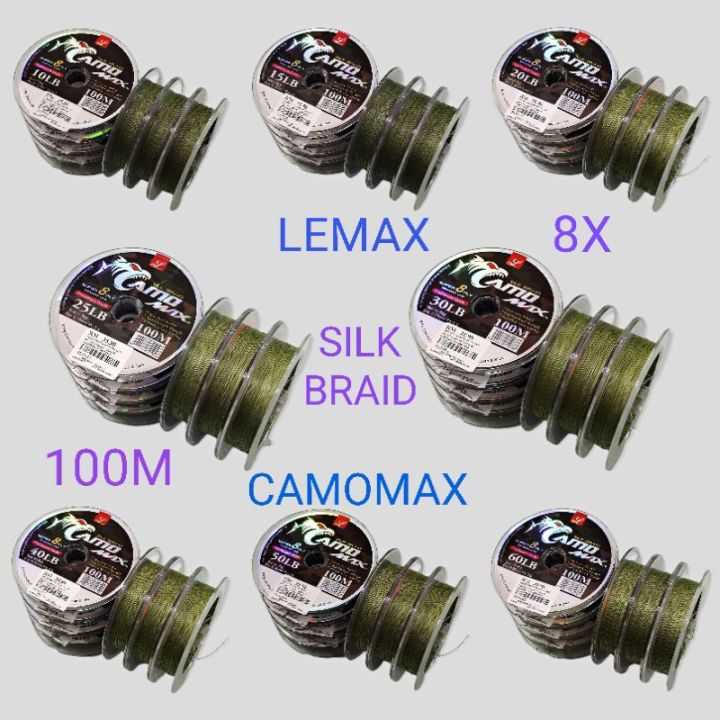 TALI BENANG 100M SUPER 8X PLY LEMAX SILK BRAID CAMOMAX #10LB #15LB ...