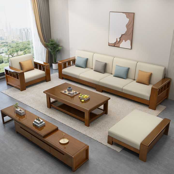 New Chinese solid wood sofa combination modern simple living room ...