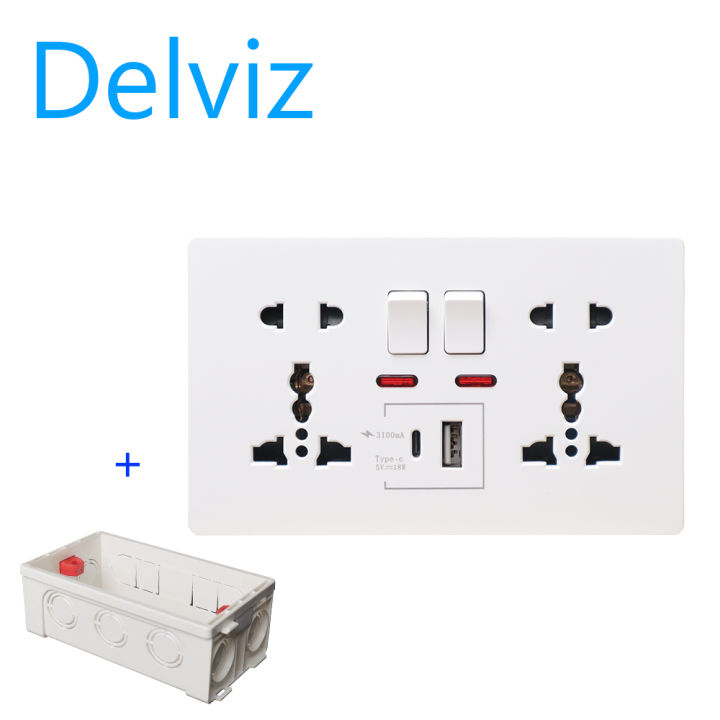 Delviz Type-C charging socket, EU/UK/US 5-hole wall mounted USB socket ...
