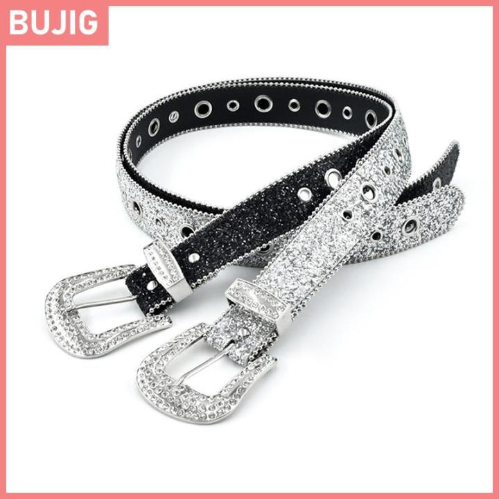 BUJIG เข็มขัดกว้างประดับพลอยเทียมแวววาวสำหรับผู้หญิงชุดเดรสเข็มขัดพลอย ...