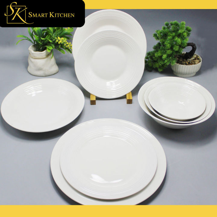 Smart Kitchen White Whorl Porcelain Dinning Plato Mangkok Platito ...