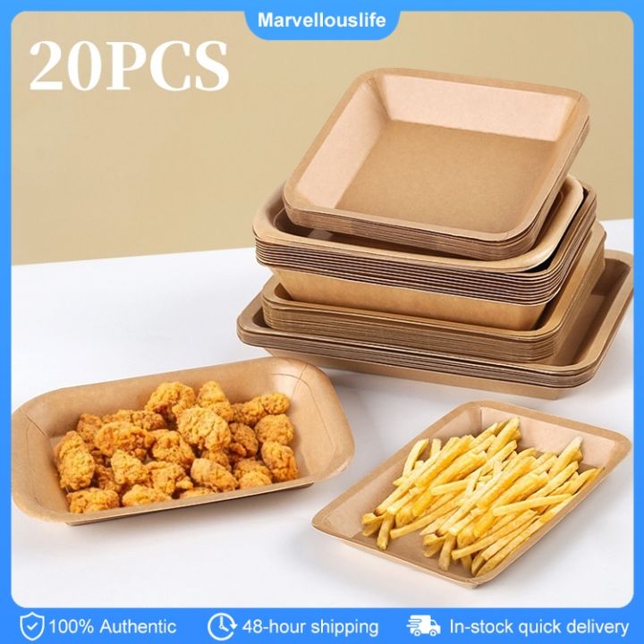 20PCS Disposable Kraft Paper Plate BBQ Food Sushi Packing Container ...