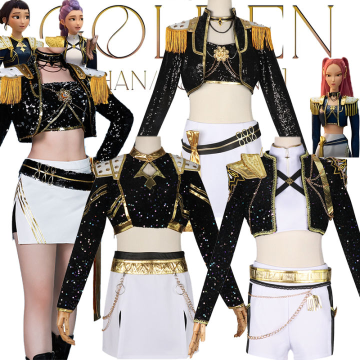 Movie Kpop Demon Hunters Cosplay Costume Zoey Mira Rumi Black Gold Stage Performance Costumes ...