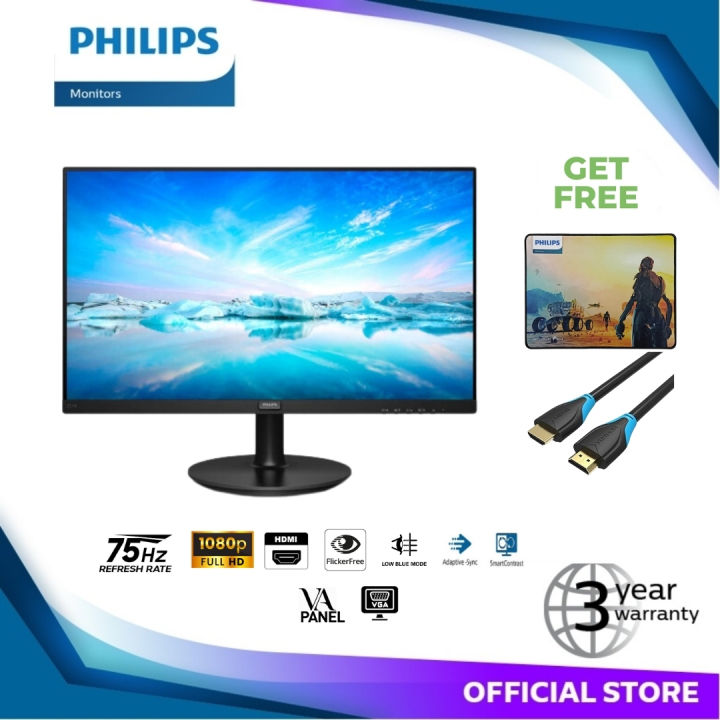 Philips 221V8 21.5" VA Panel 75Hz VGA HDMI Borderless Monitor | Lazada PH