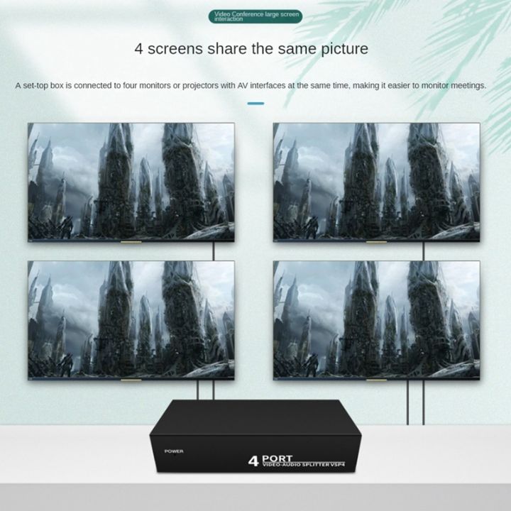 4-Way AV Splitter 1 in 4 Out Composite AV Splitter 1X4 Video Audio ...