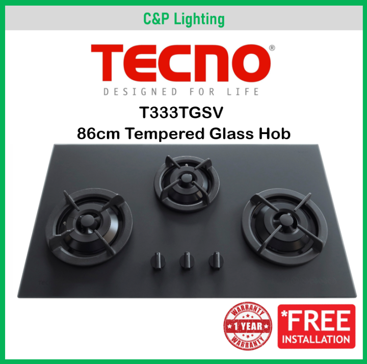 Tecno 86cm (New Color) 3 Burner Tempered Glass Cooker Hob Gas Stove ...