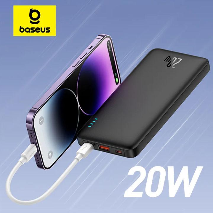 Baseus 20000mAh Power Bank PD QC 20W Portable Charger External Battery Quick Charge Powerbank ...
