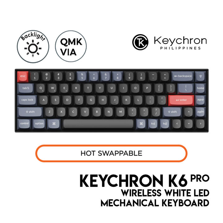 Keychron K6 Pro QMK Mechanical Keyboard, 65% Layout, Wired/Bluetooth, White LED, Hot-Swap, QMK ...