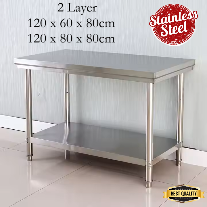 Work Table 4ft 不锈钢工作枱 120CM Stainless Steel Dua Tingkat Meja Kerja ...