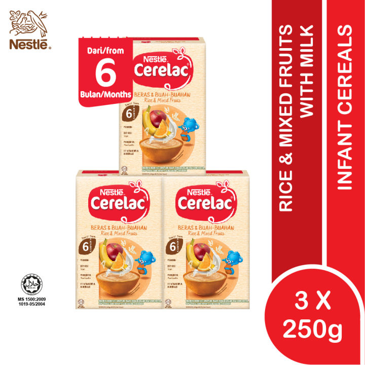 (SET 3 UNIT) CERELAC Infant Cereals Rice & Mixed Fruits 250g | Lazada
