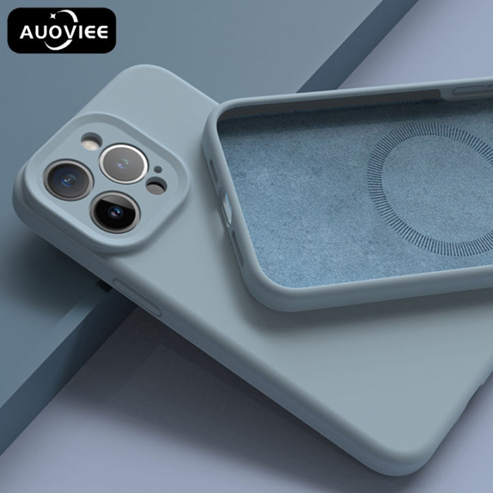 AUOVIEE Liquid Silicone Case For Magsafe For iPhone 14 12 13 Pro Max Plus Wireless Charging ...