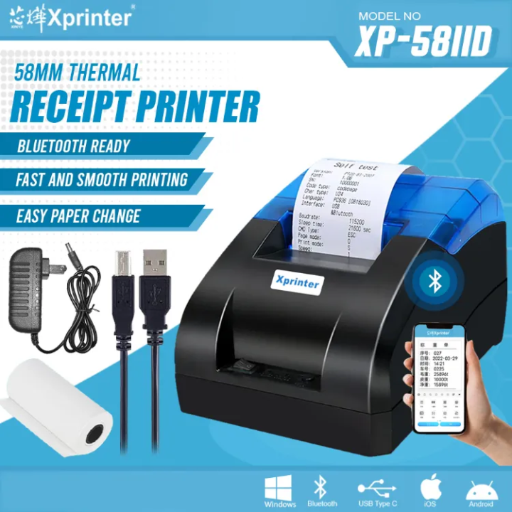Xprinter XP-58IID (BLUETOOTH+USB) 58MM Thermal Cash Receipt POS Printer With 1Rolls Thermal ...