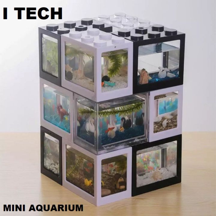 I TECH Mini Aquarium Betta Fish Lego Block Fish Tank , Akuarium Mini ...